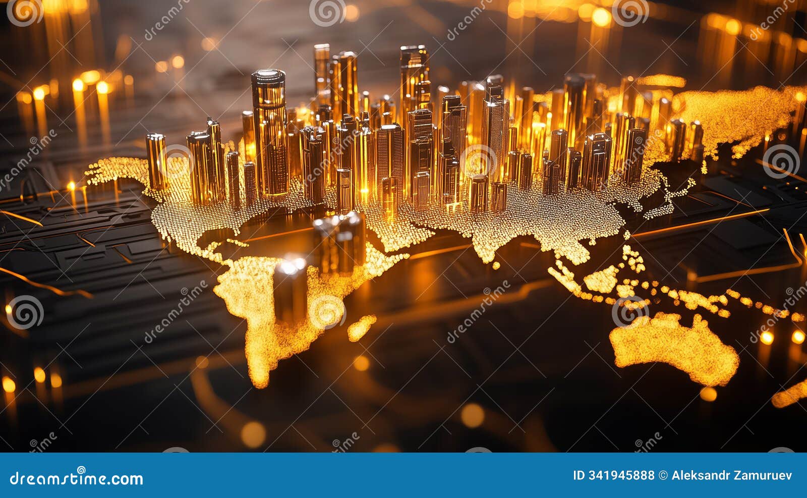 The World Map is Illuminated with Golden Highlights Representing Major ...