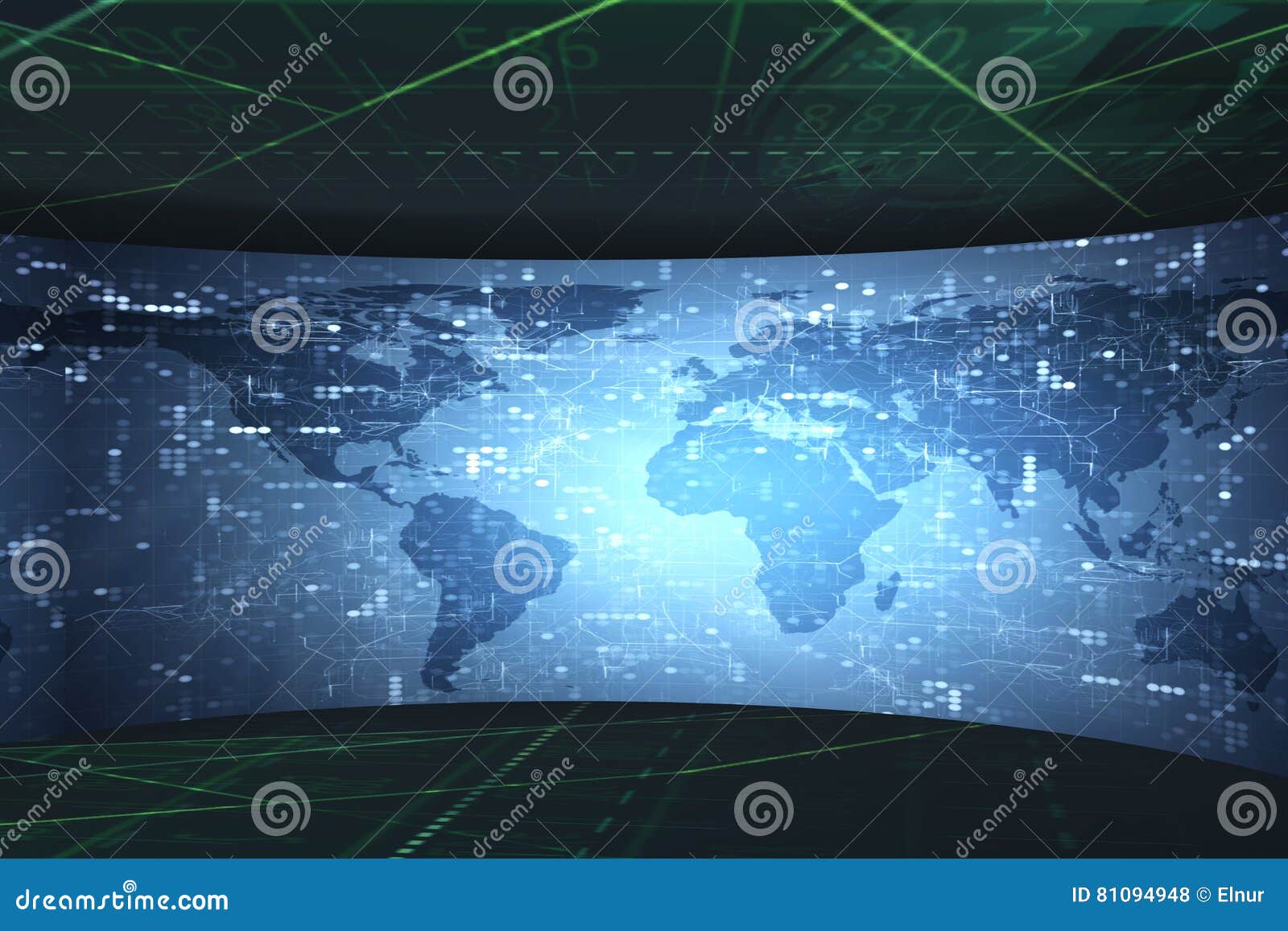 The World Map Illustration in Futuristic Concept Stock Illustration ...
