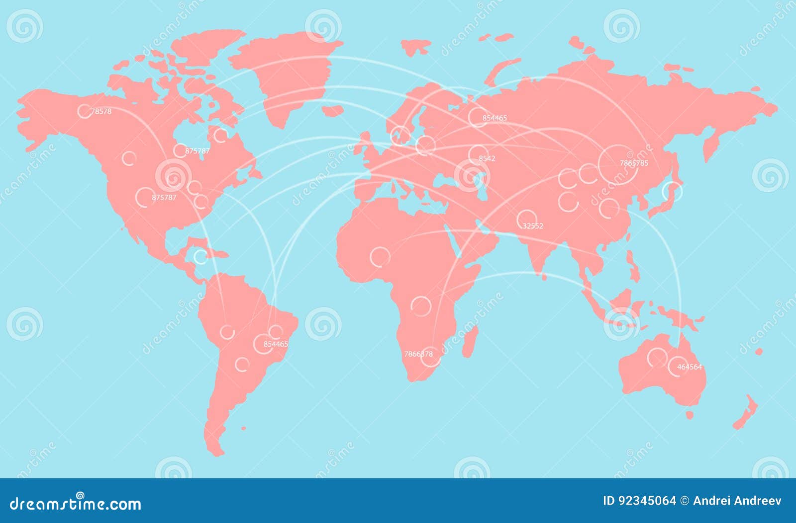 World Map Illustration Infographics with Links and Random Numbers ...