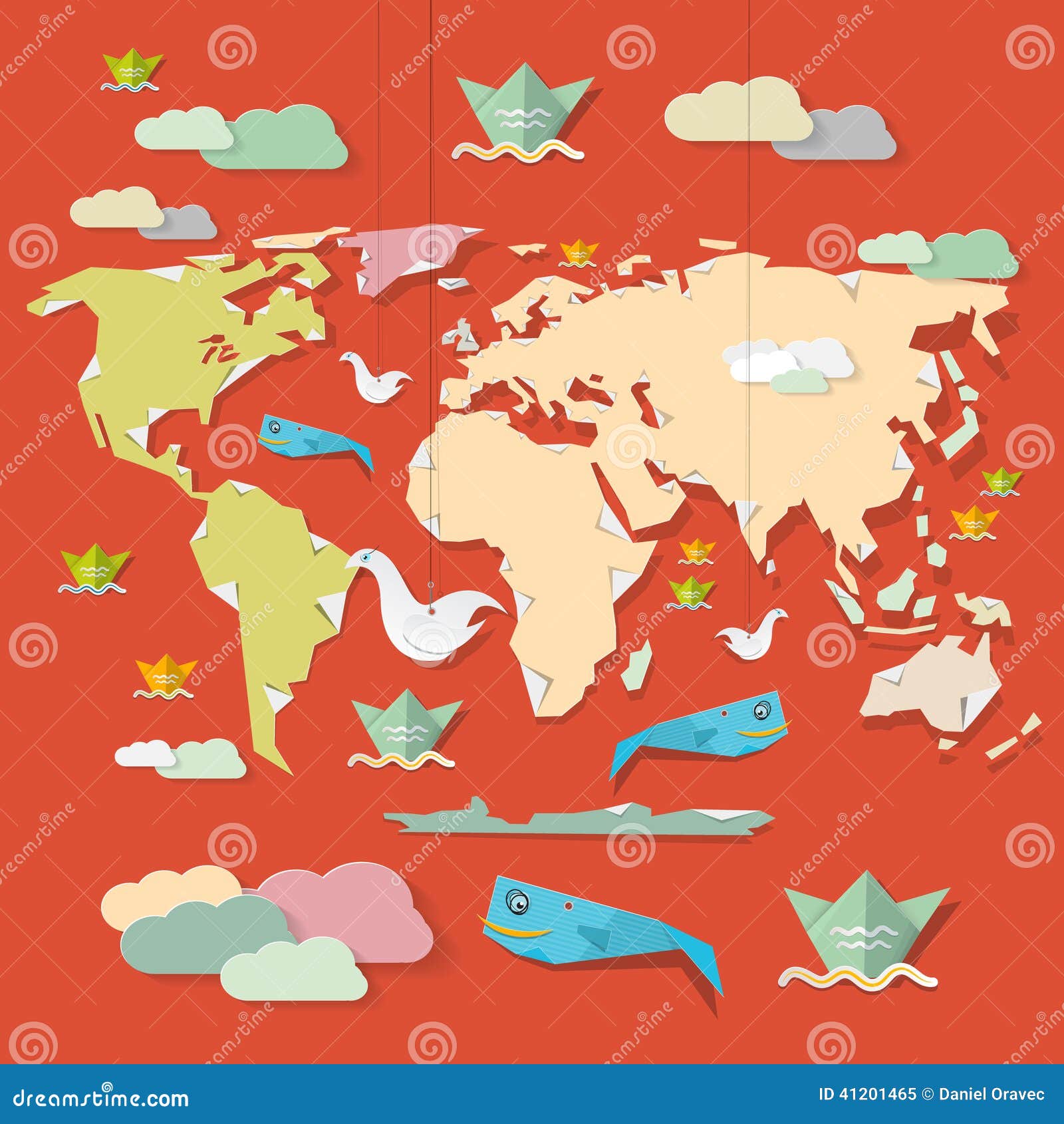 World Map Illustration on Red Background Stock Vector - Illustration of ...