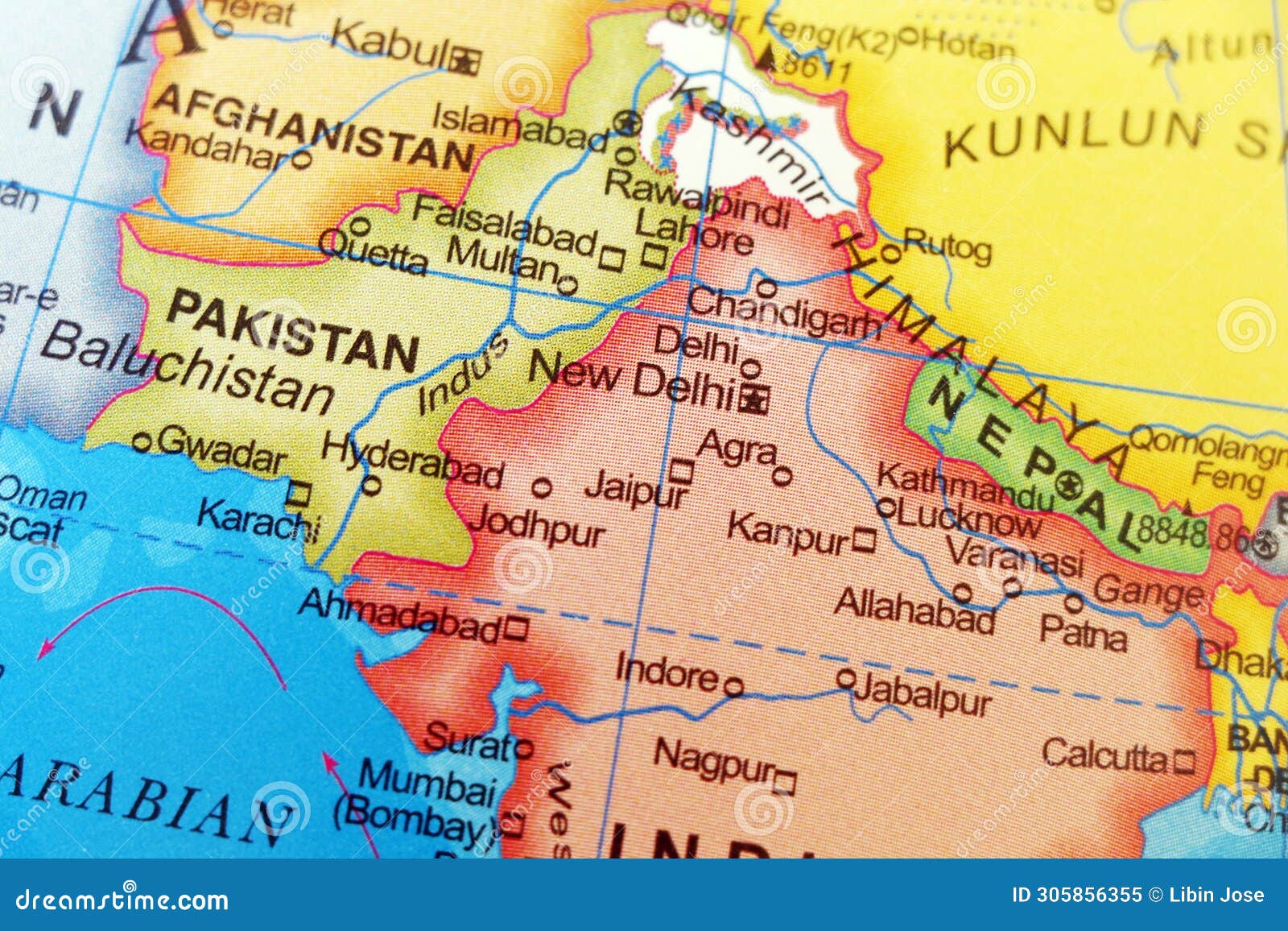 World Map of India and Pakistan with Bordering Cities Stock Image ...