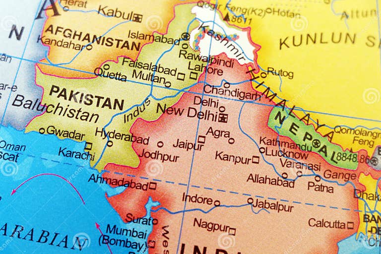 World Map of India and Pakistan with Bordering Cities Stock Image ...