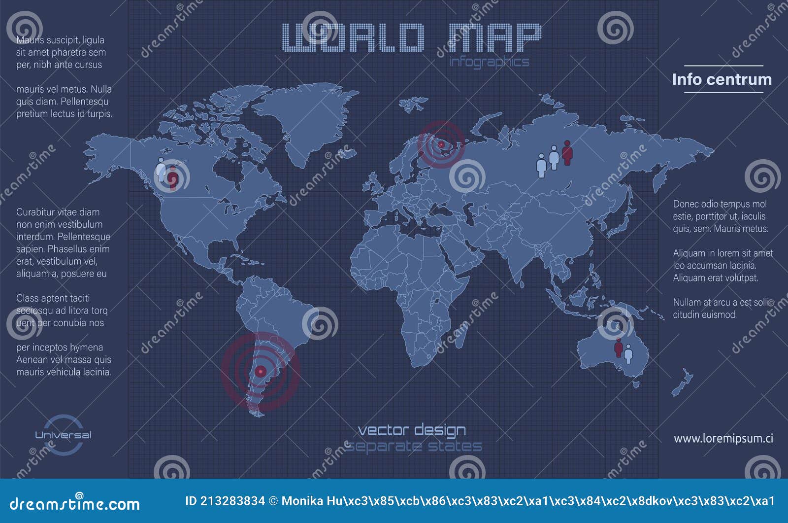 World Map, Individual States, Infographics Blue Flat Design Stock ...