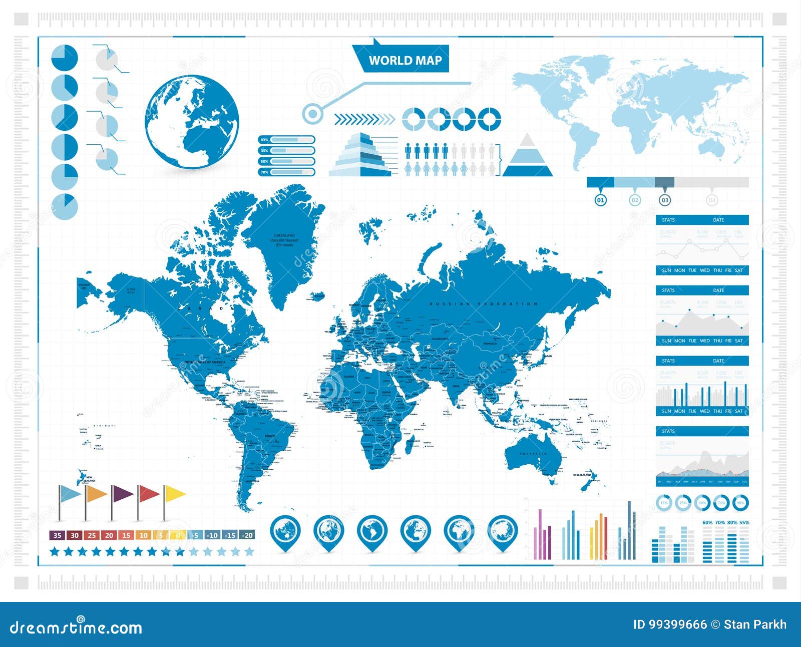 World Map and Infograpchic Elements. Mercator Projection Stock Vector ...