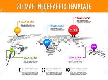 World Map Infographic. 3D Map Concept with Percents and Pins Stock ...