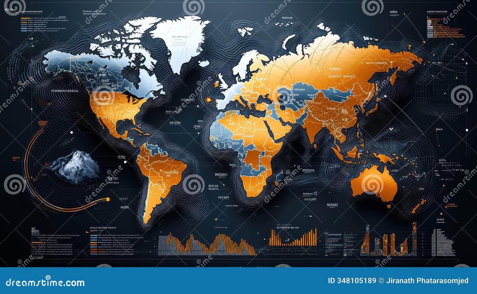 World Map Infographic with Geographical Data and Population Statistics ...