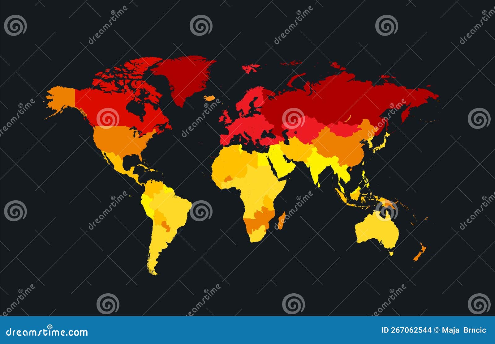World Map Warm Hot Summer Colors Infographic Vector Illustration Stock ...