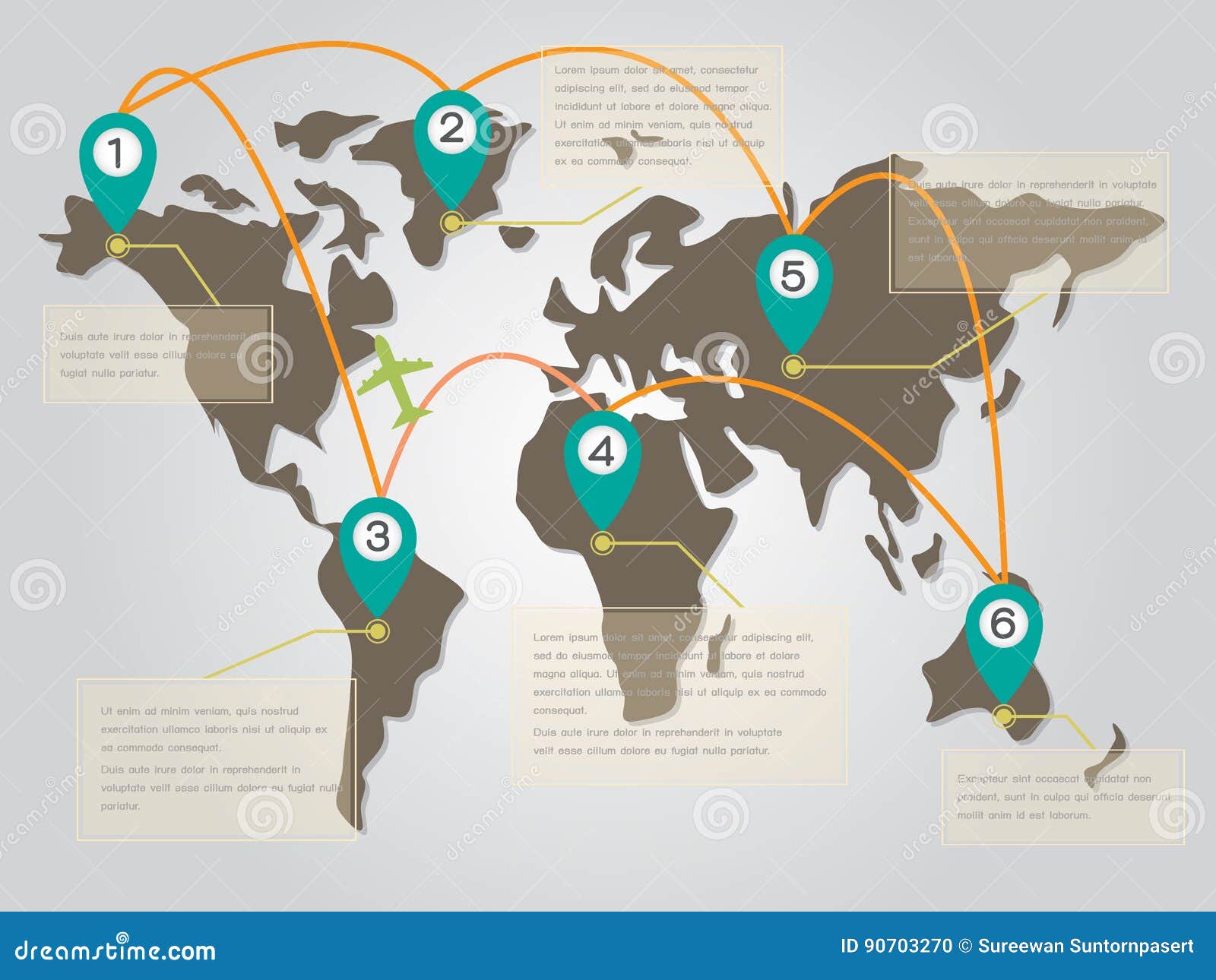 World Map Infographic With Point Symbol And Text Border Template Vector ...