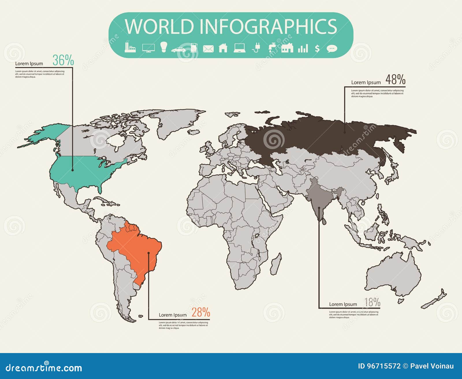 World Map Infographic Template. All Countries are Selectable Stock ...