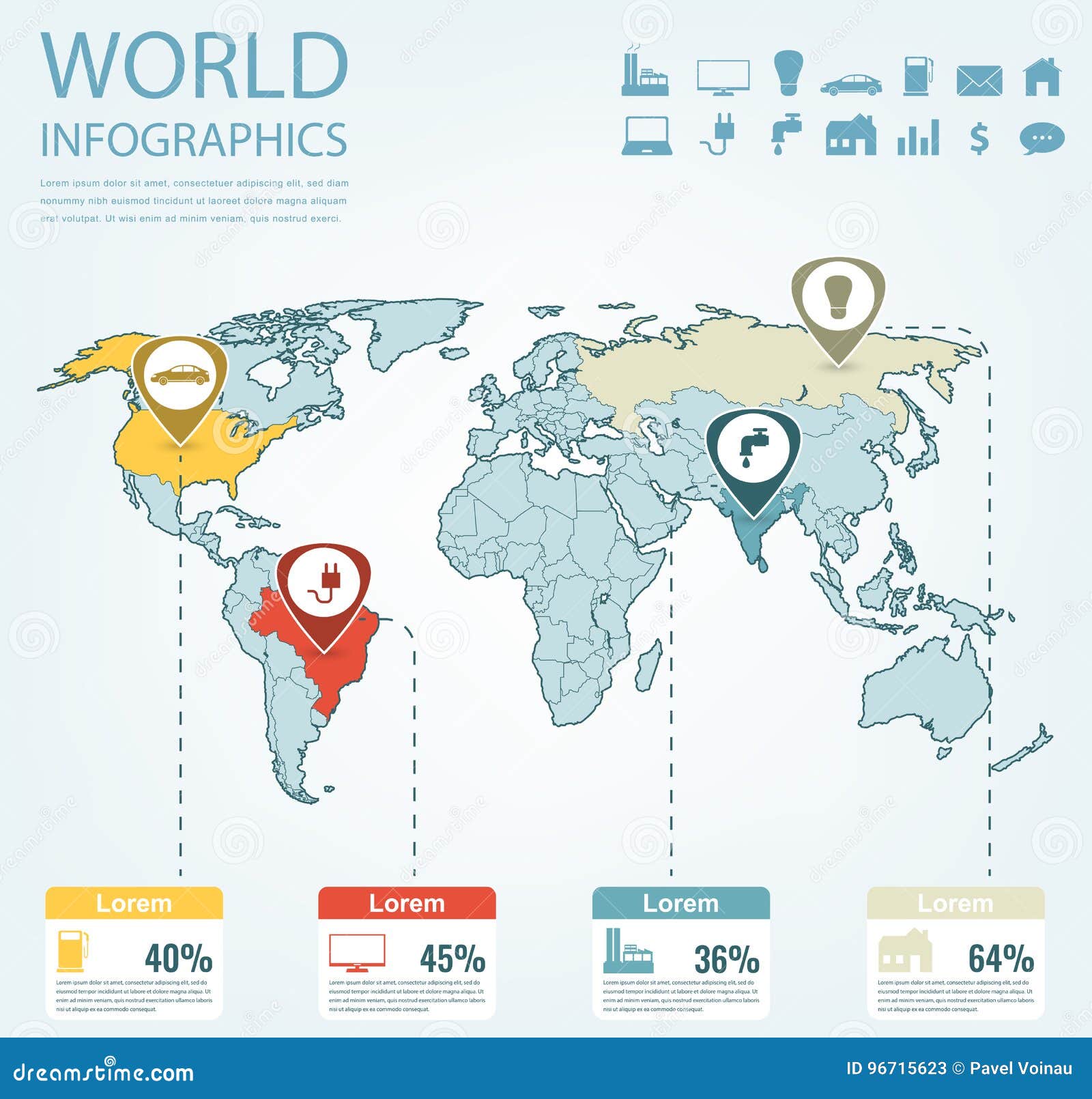 World Map Infographic Template. All Countries are Selectable Stock ...