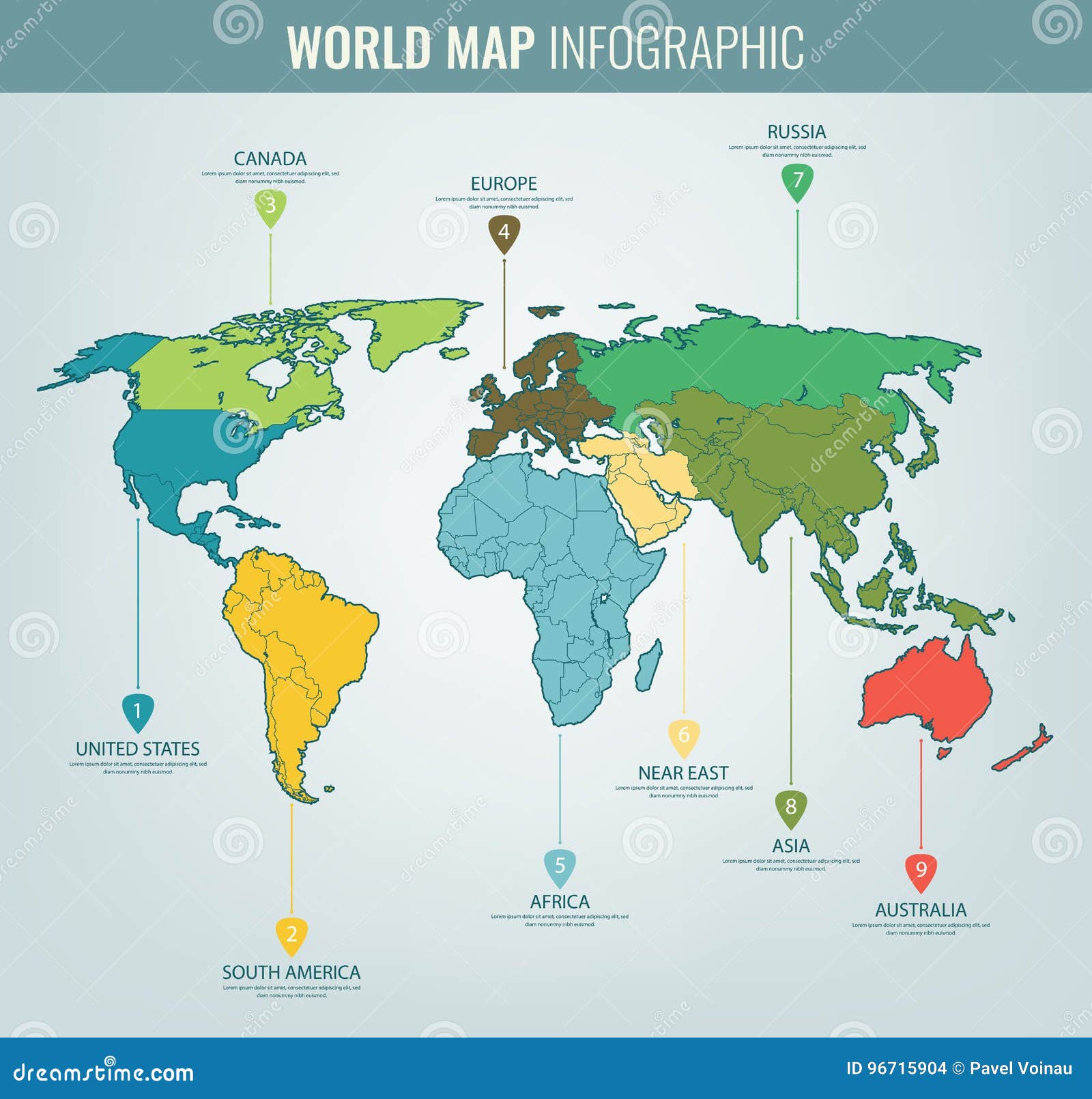 World Map Infographic Template. All Countries are Selectable Stock ...