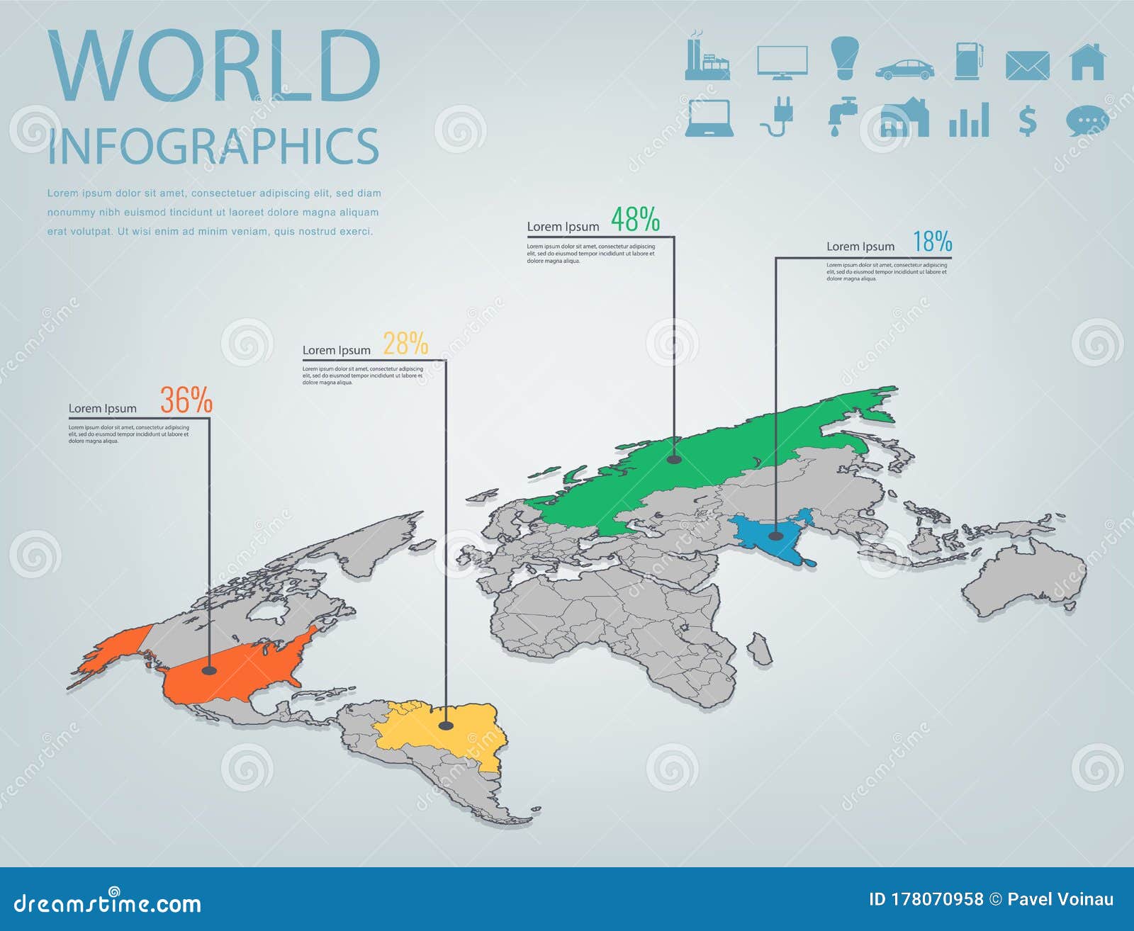 World Map Infographic Template. 3d Isometric. Vector Stock Vector ...