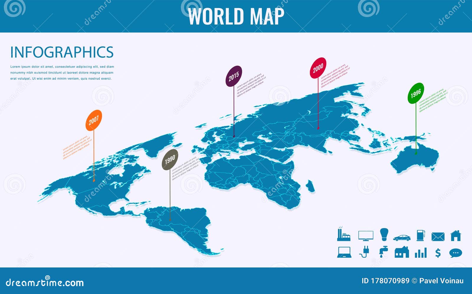 World Map Infographic Template. 3d Isometric. Vector Stock Vector ...