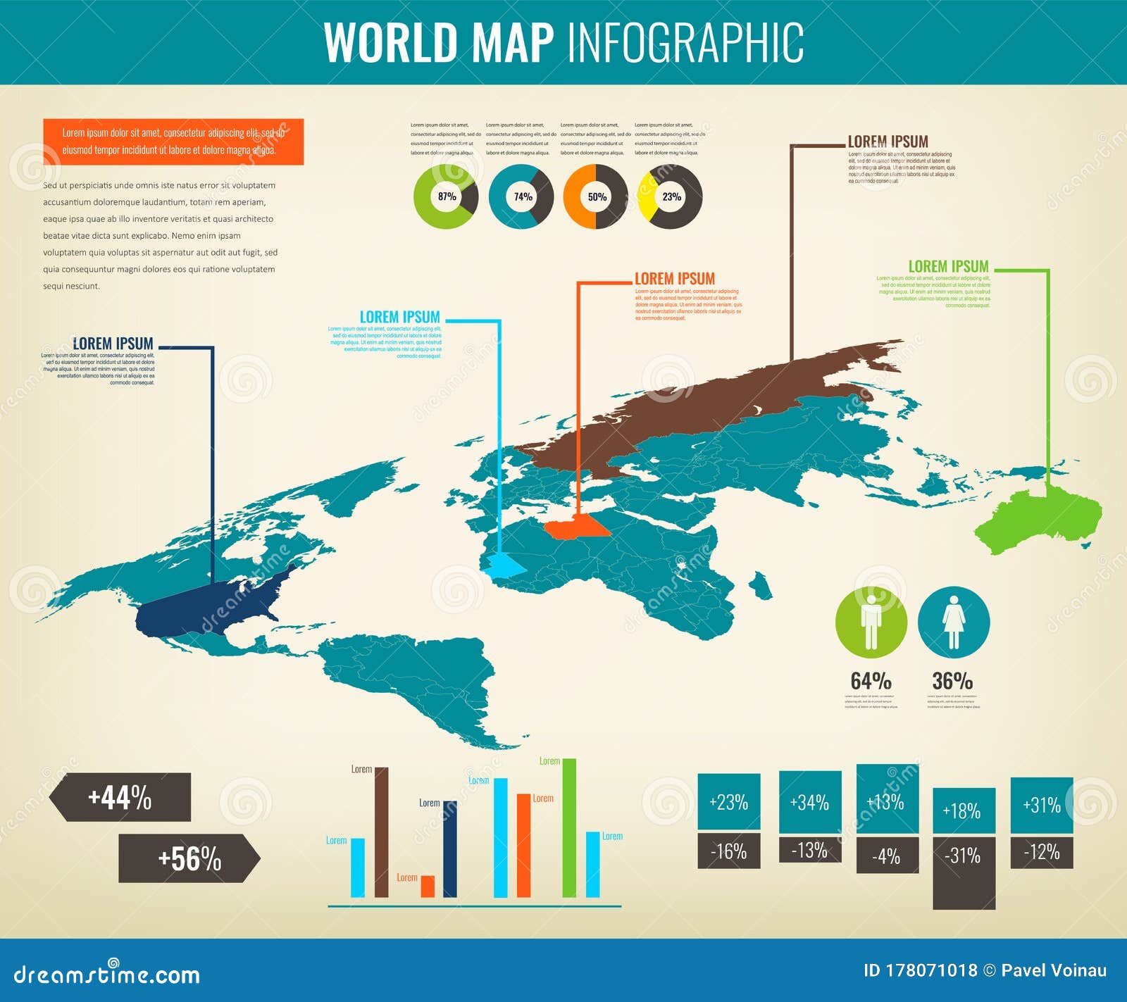World Map Infographic Template. 3d Isometric. Vector Stock Vector ...