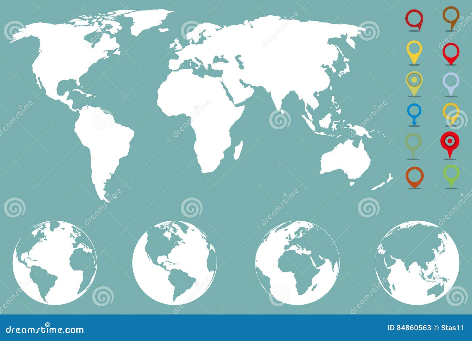 World Map With Markers. World Map With Pointer Labels Of Continents And ...