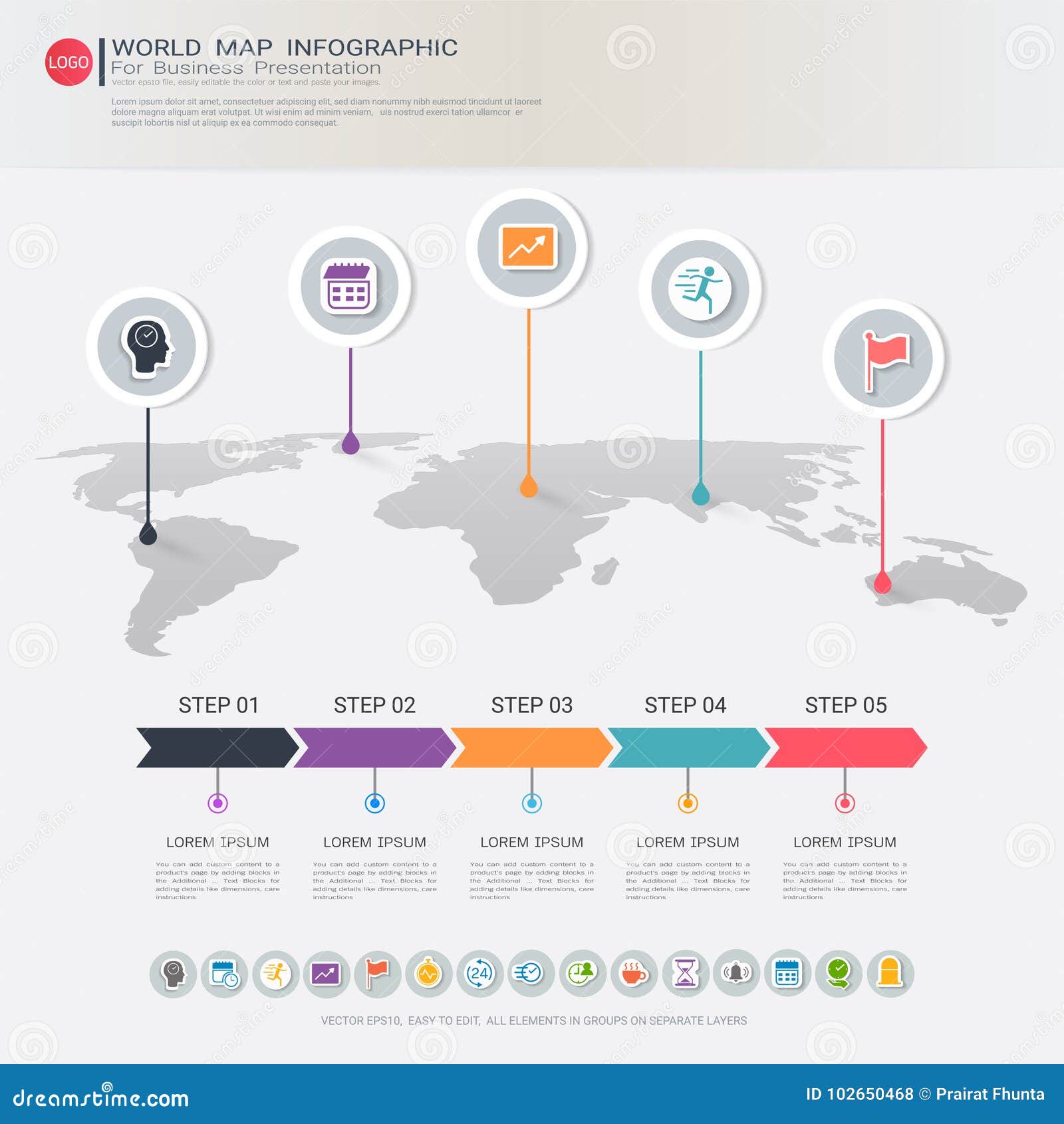 World Map Infographic Template Stock Vector - Illustration of geography ...