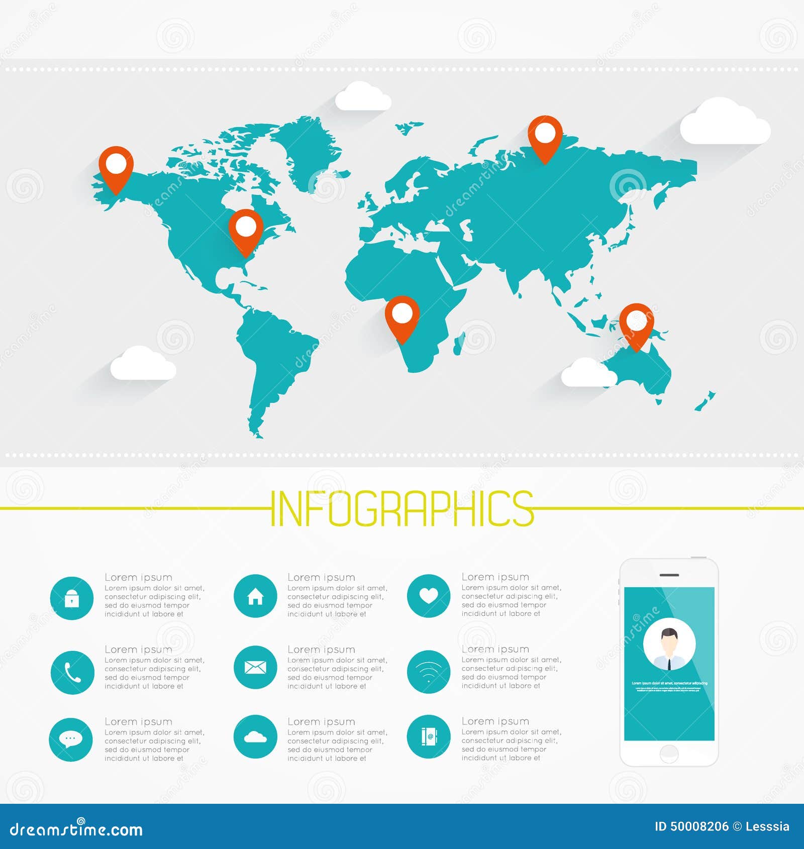 World map infographics. stock vector. Illustration of graphic - 50008206