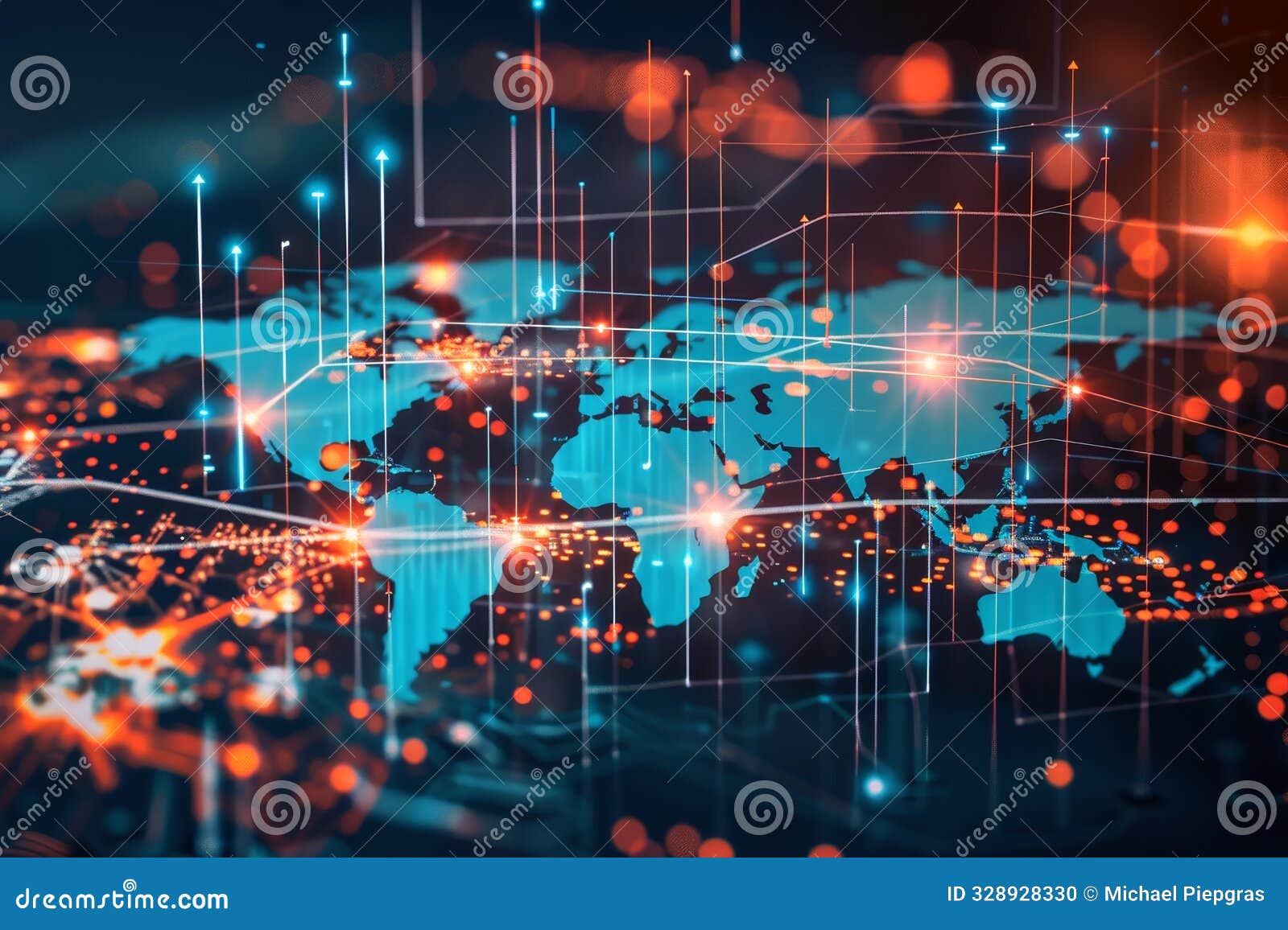 A World Map with Interconnected Lines and Financial Hubs Like Stock ...