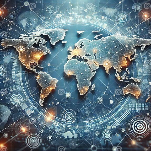 World Map with Interconnected Lines Symbolizing Global Interconn Stock ...