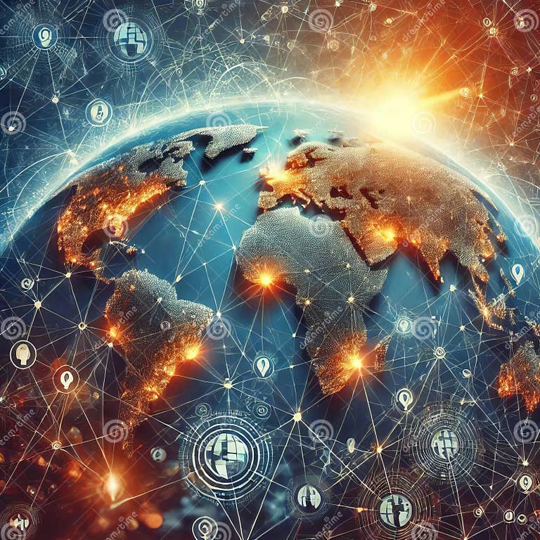 World Map with Interconnected Lines Symbolizing Global Interconn Stock ...