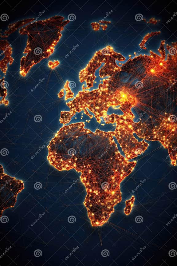 World Map with Interconnected Lines Symbolizing Global Network Stock ...