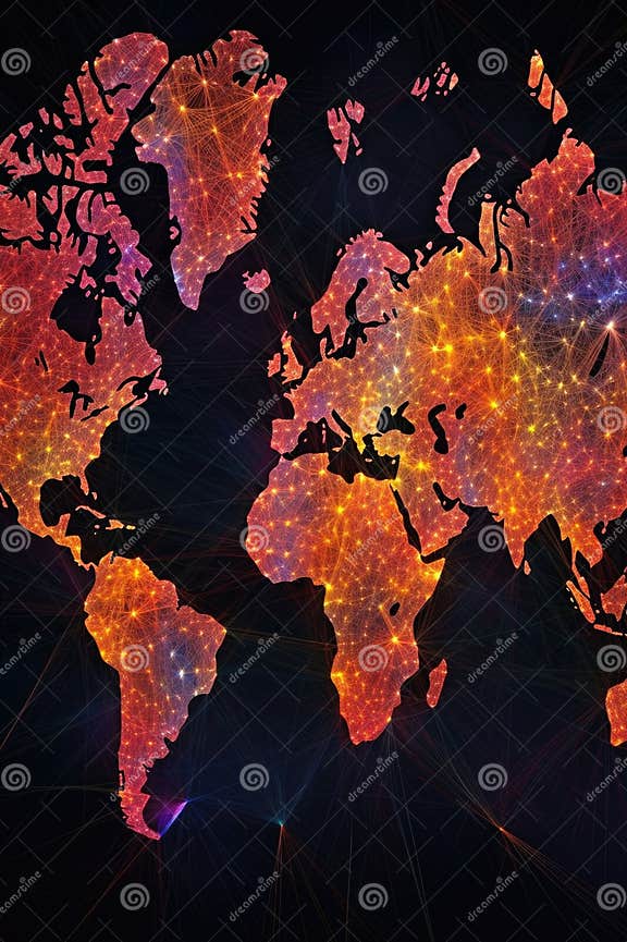 World Map with Interconnected Lines Symbolizing Global Network Stock ...
