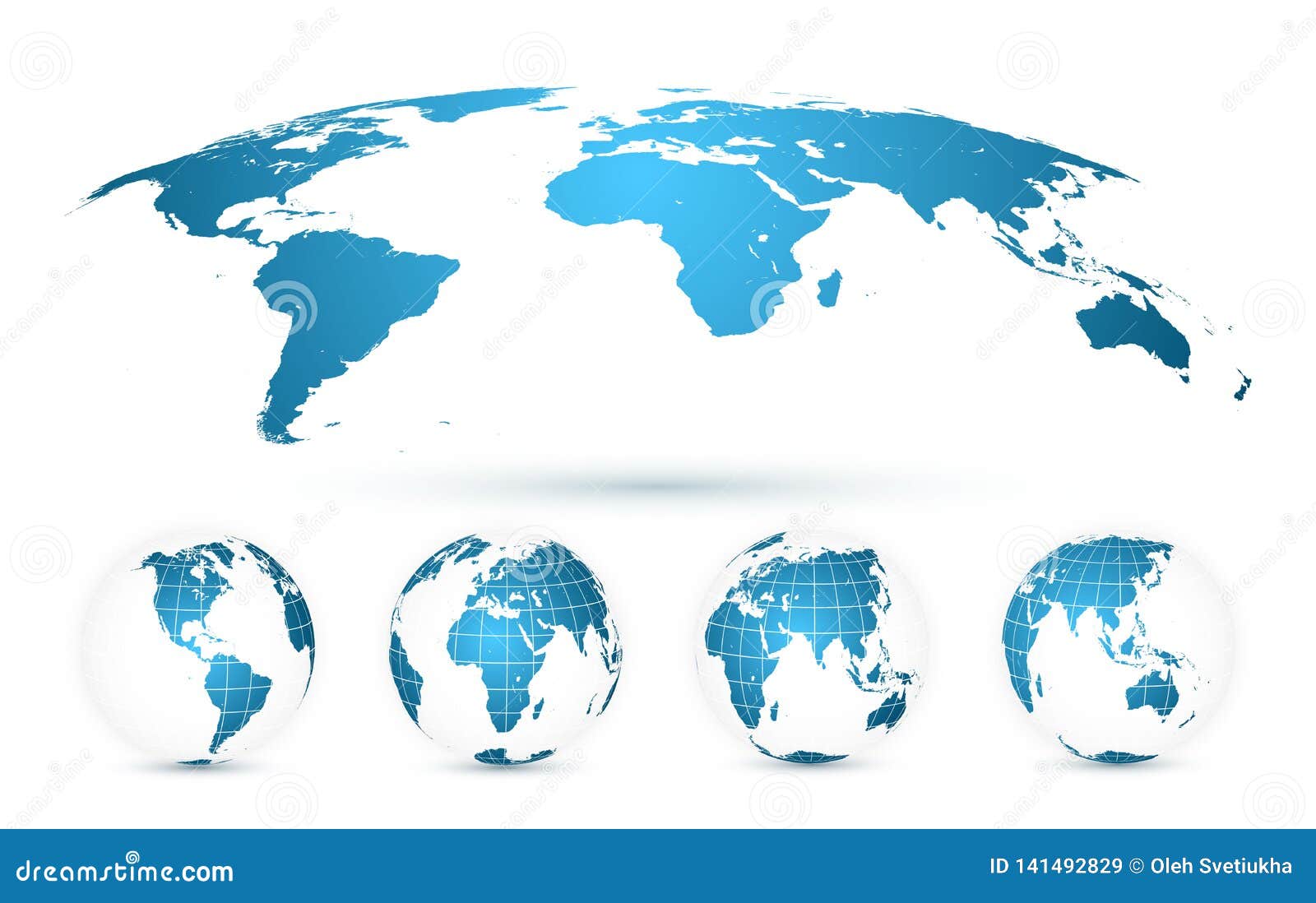 World Map Isolated on White Background in Bright Blue Color. Earth ...