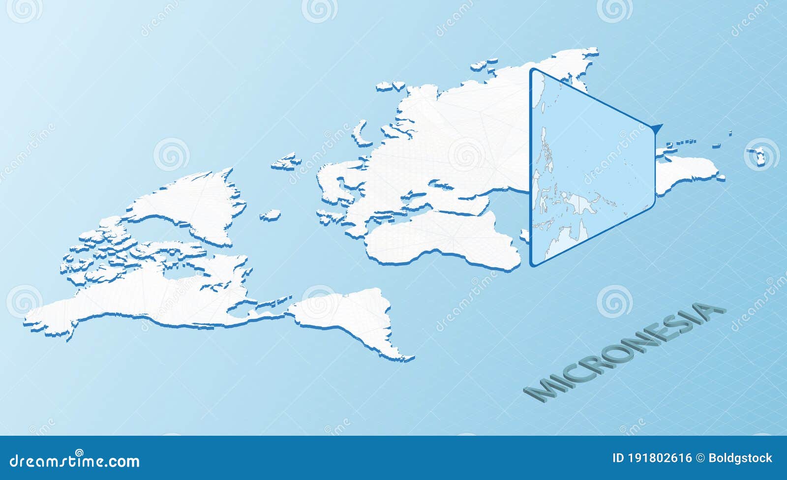 World Map in Isometric Style with Detailed Map of Micronesia. Light ...