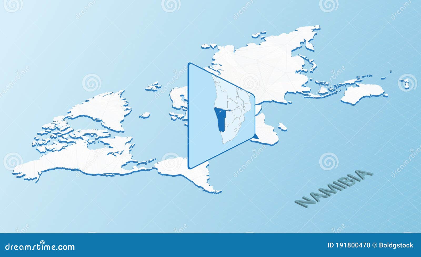 World Map in Isometric Style with Detailed Map of Namibia. Light Blue ...