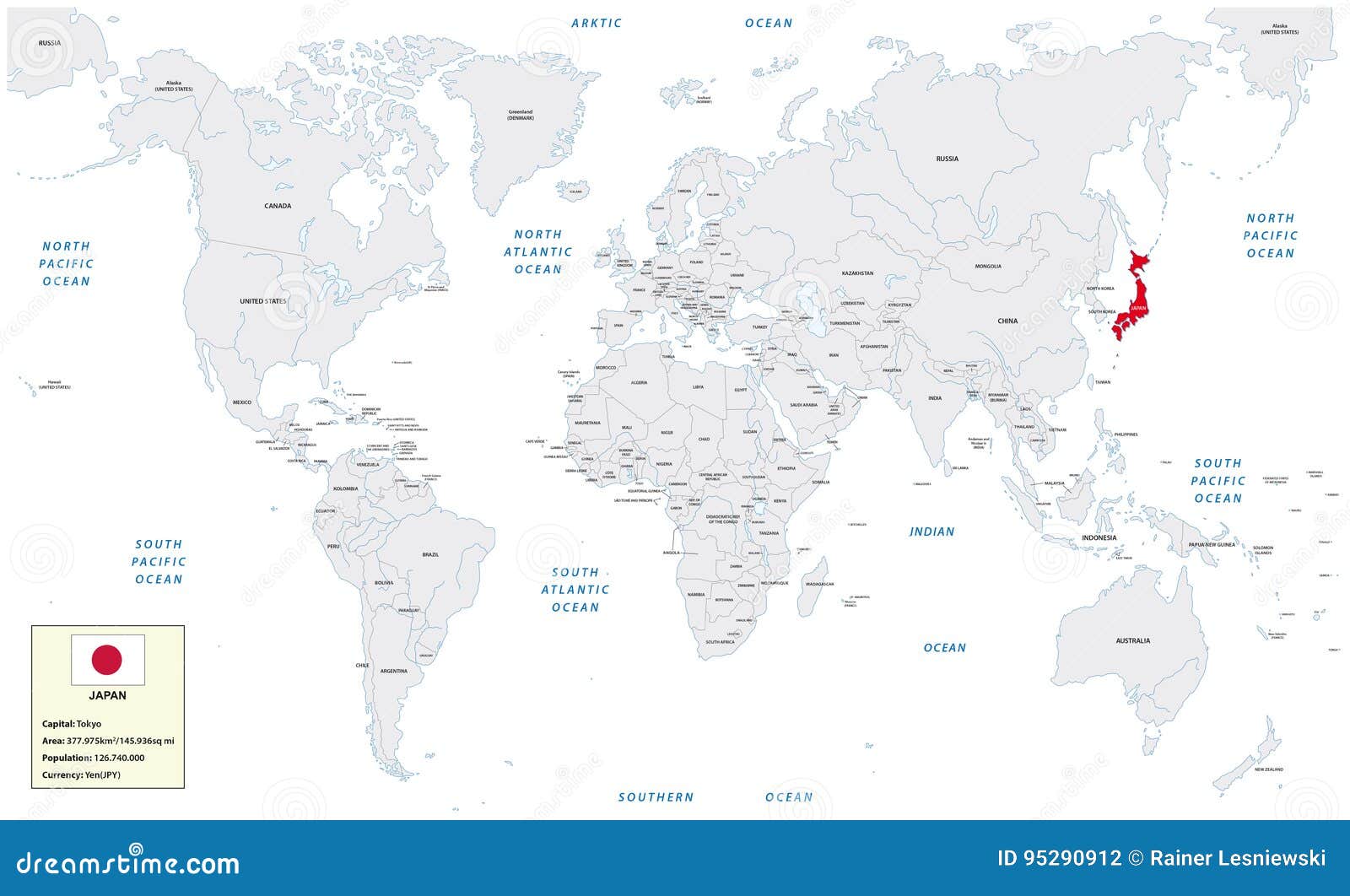 World Map With Japan, Small Information Box And Flag Vector ...