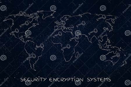 World Map with Keys, Concept of Encryption & Cryptography Stock ...