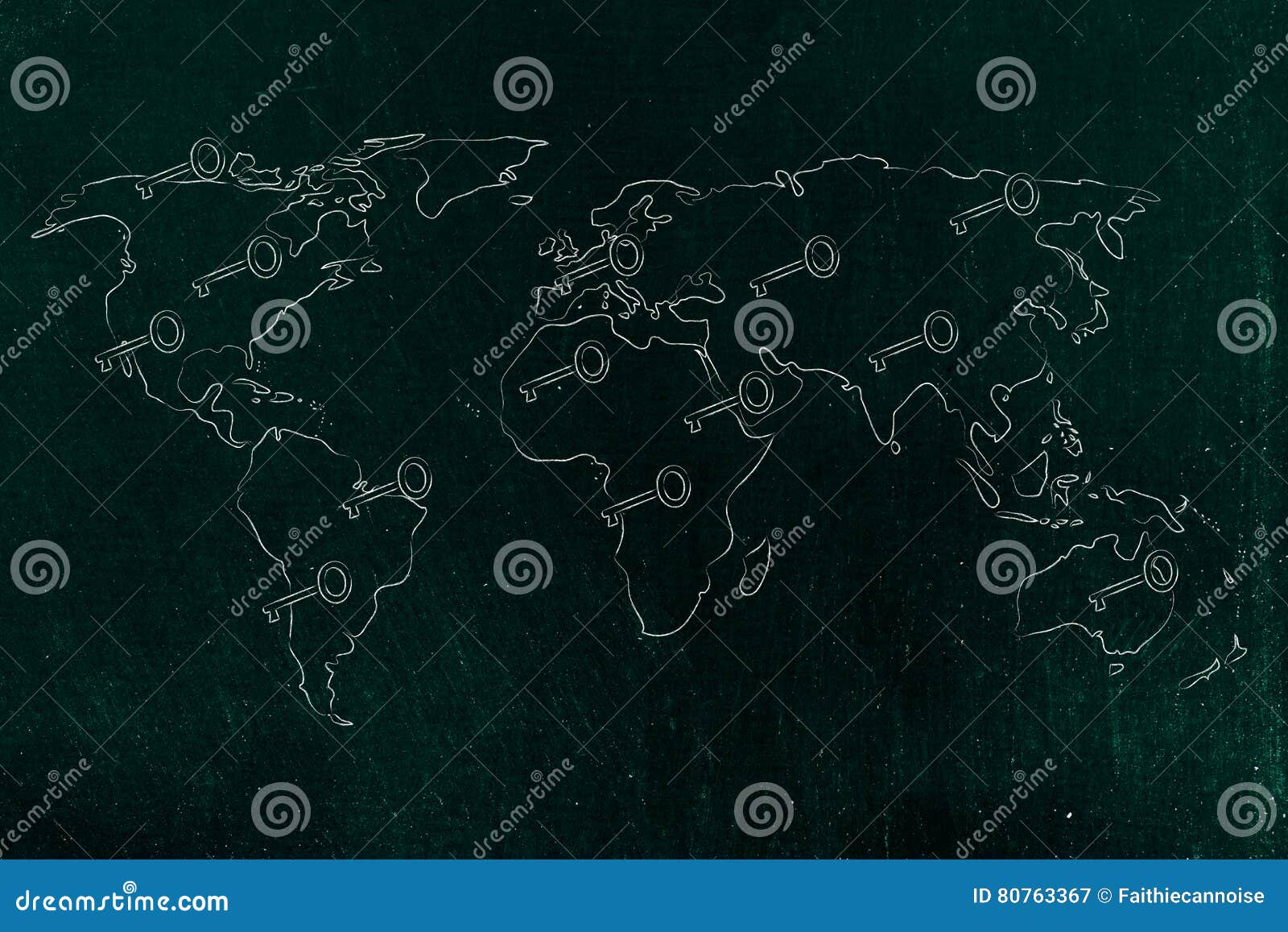 World Map with Keys, Concept of Passwords & Keywords Stock Illustration ...