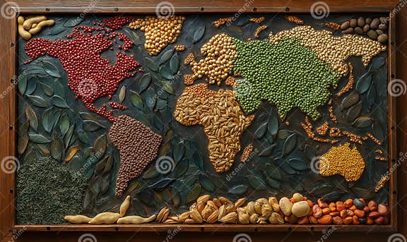 A World Map Laid Out of Grain Crops on a Light Background. Stock Image ...