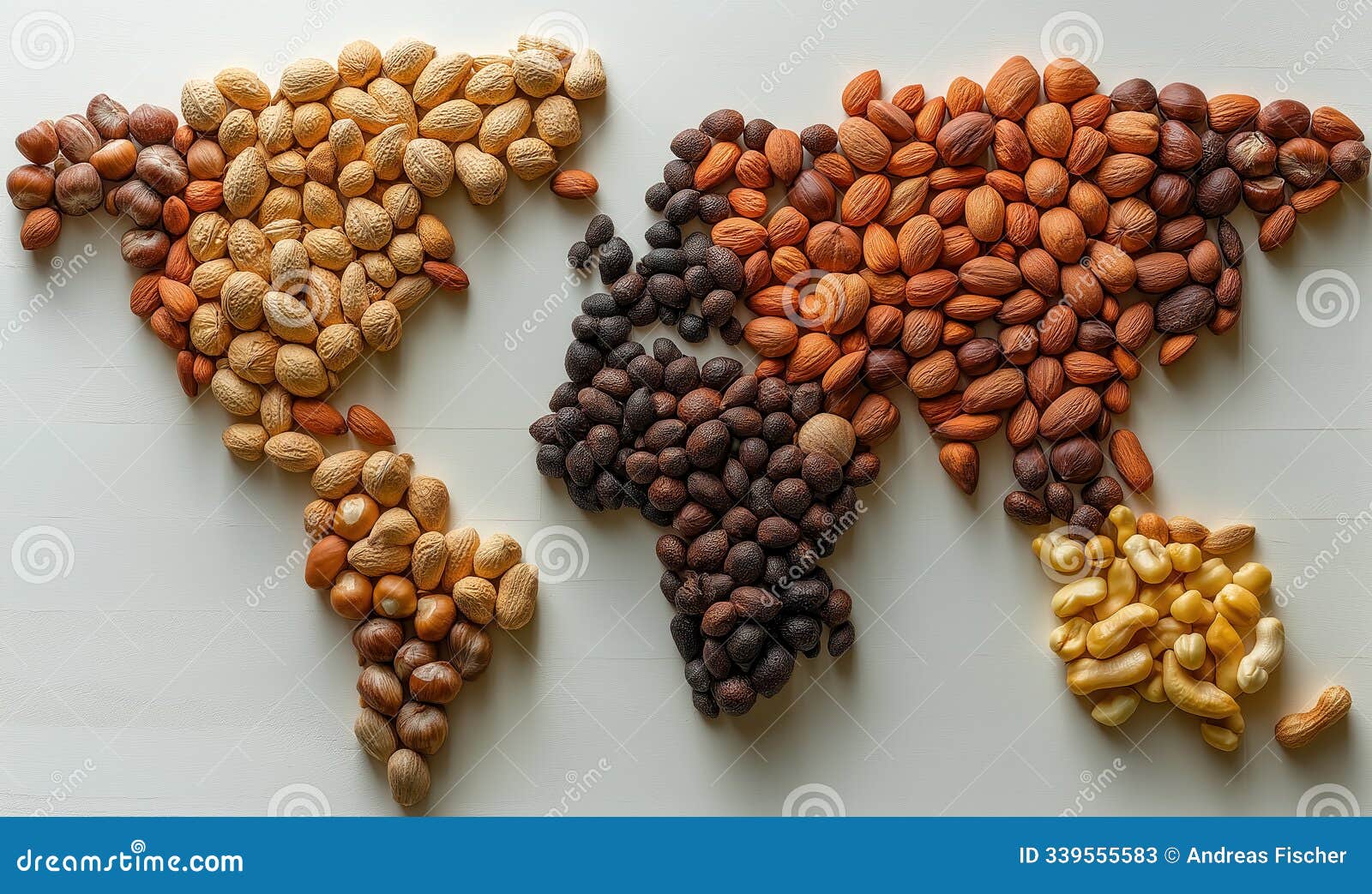 A World Map Laid Out of Nuts on a White Background. Stock Image - Image ...