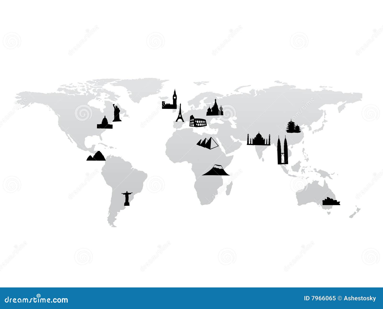 World Map With Landmarks Vector | CartoonDealer.com #7966065