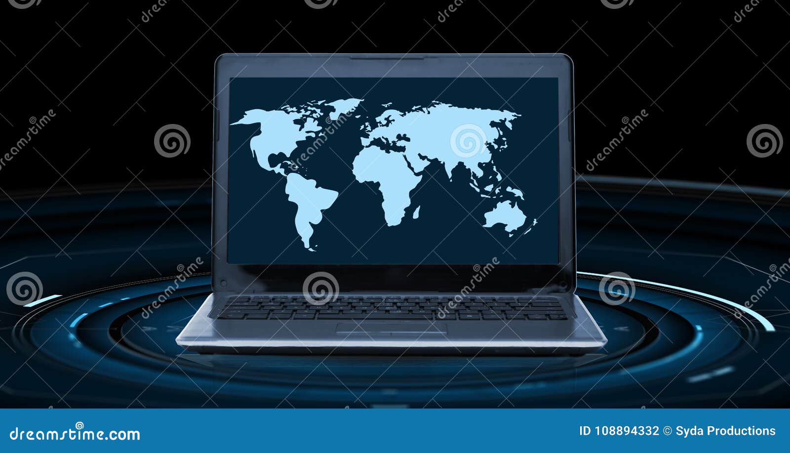 World Map on Laptop Computer Screen Stock Photo - Image of black ...