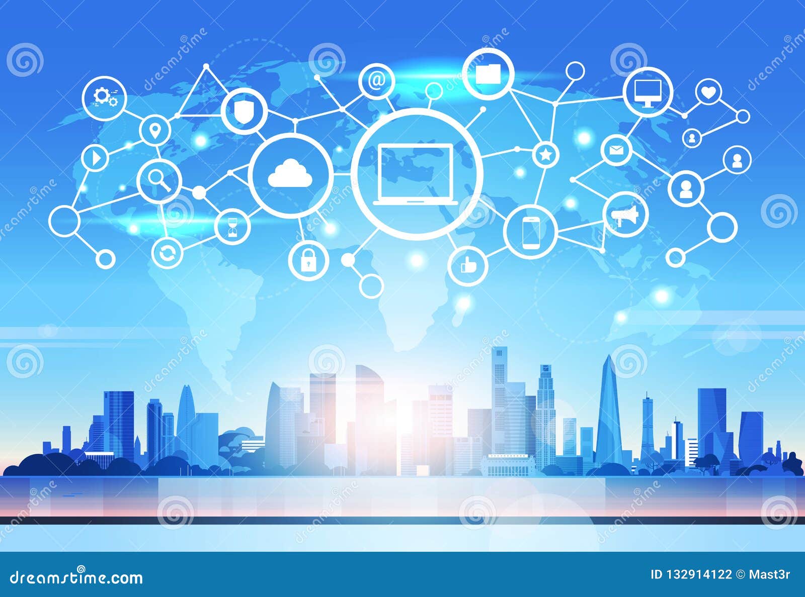 World Map Laptop Icon Database Cloud Security Network Futuristic ...