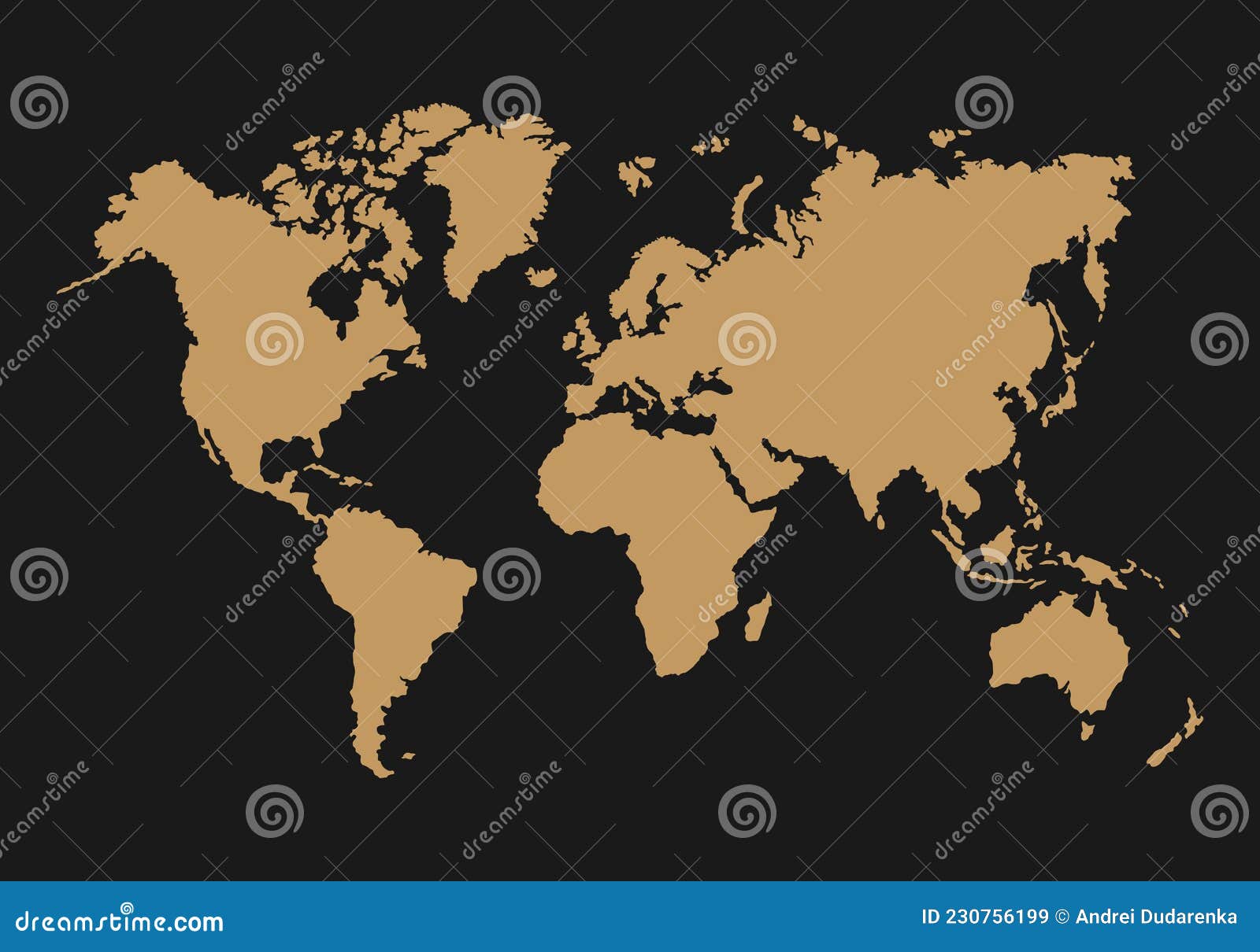World Map Light Brown Color with a Dark Gray Background Stock Vector ...