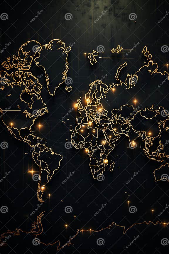 World Map with Lights on it in the Dark Background. Generative AI Stock ...