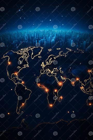 World Map with Lights on it in the Dark Night. Generative AI Stock ...
