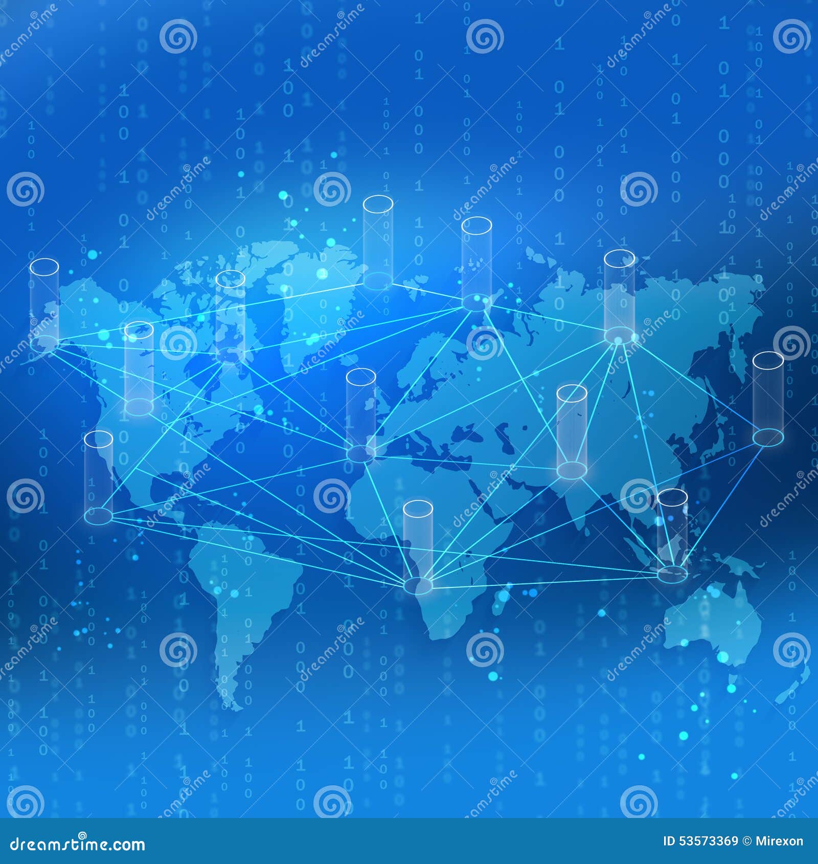 World Map with Links and Circles Located on a Blue Stock Illustration ...
