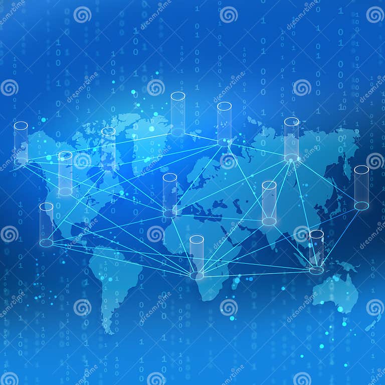 World Map with Links and Circles Located on a Blue Stock Illustration ...