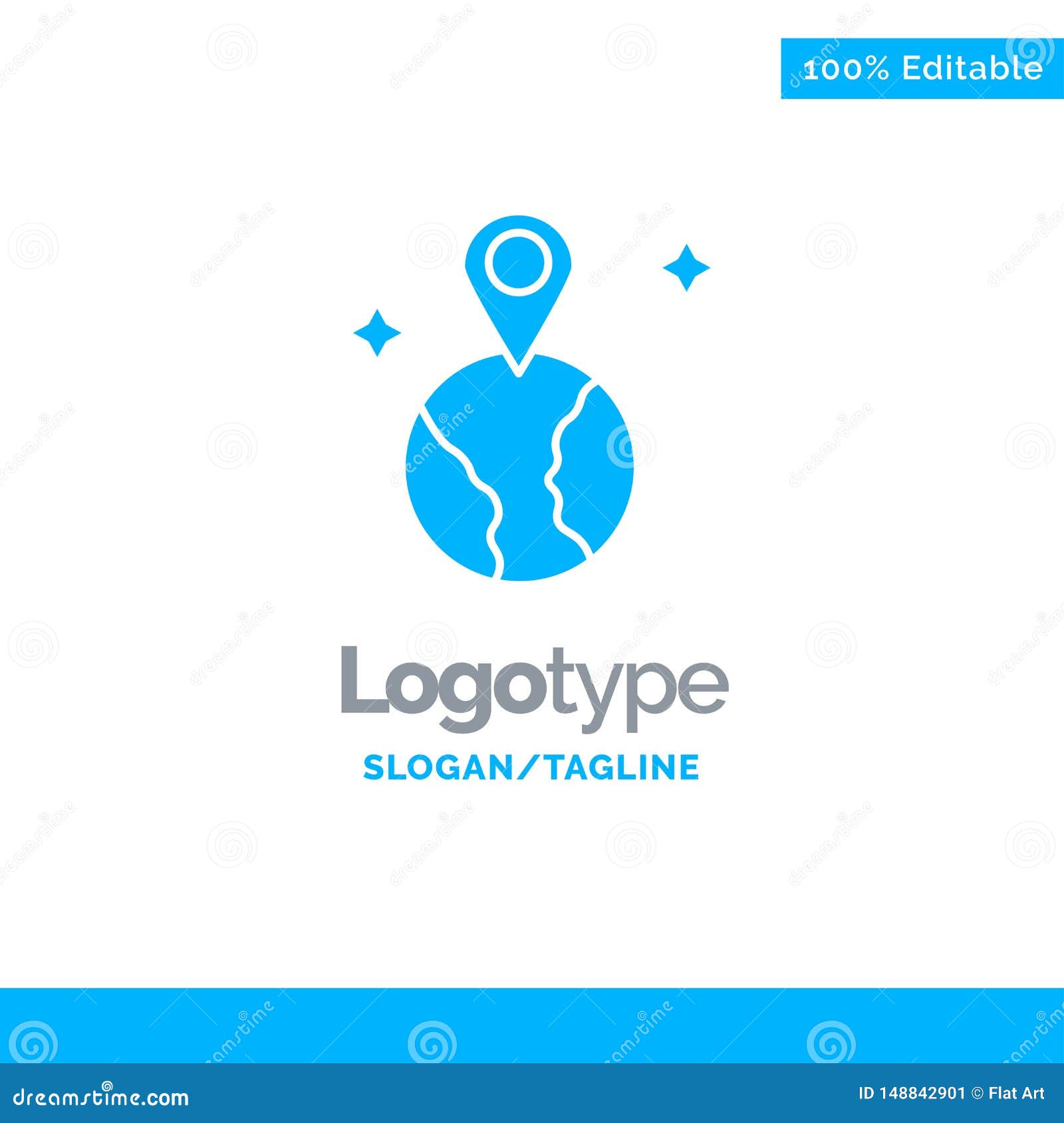 World, Map, Location Blue Solid Logo Template. Place for Tagline Stock ...