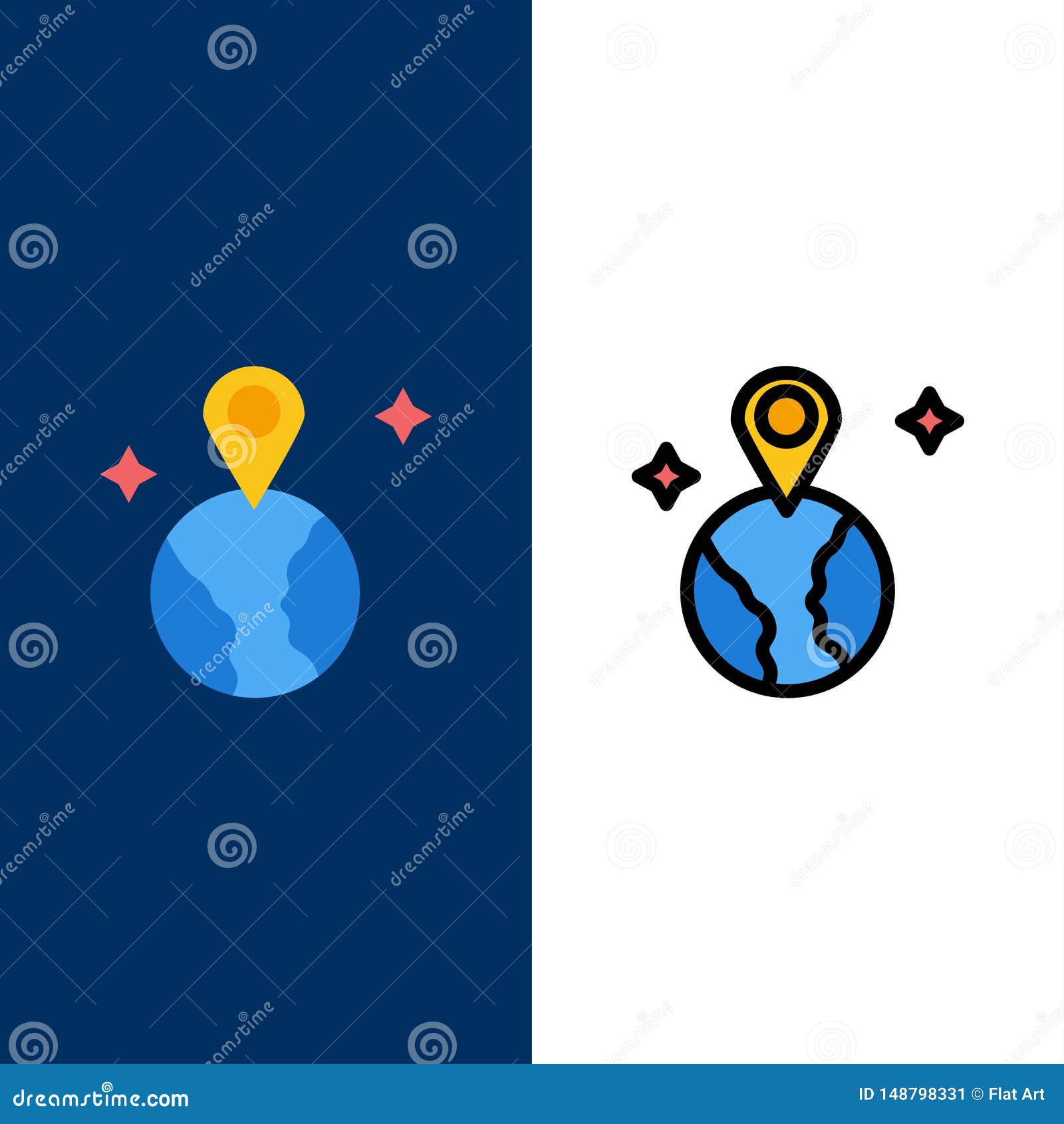 World, Map, Location Icons. Flat and Line Filled Icon Set Vector Blue ...