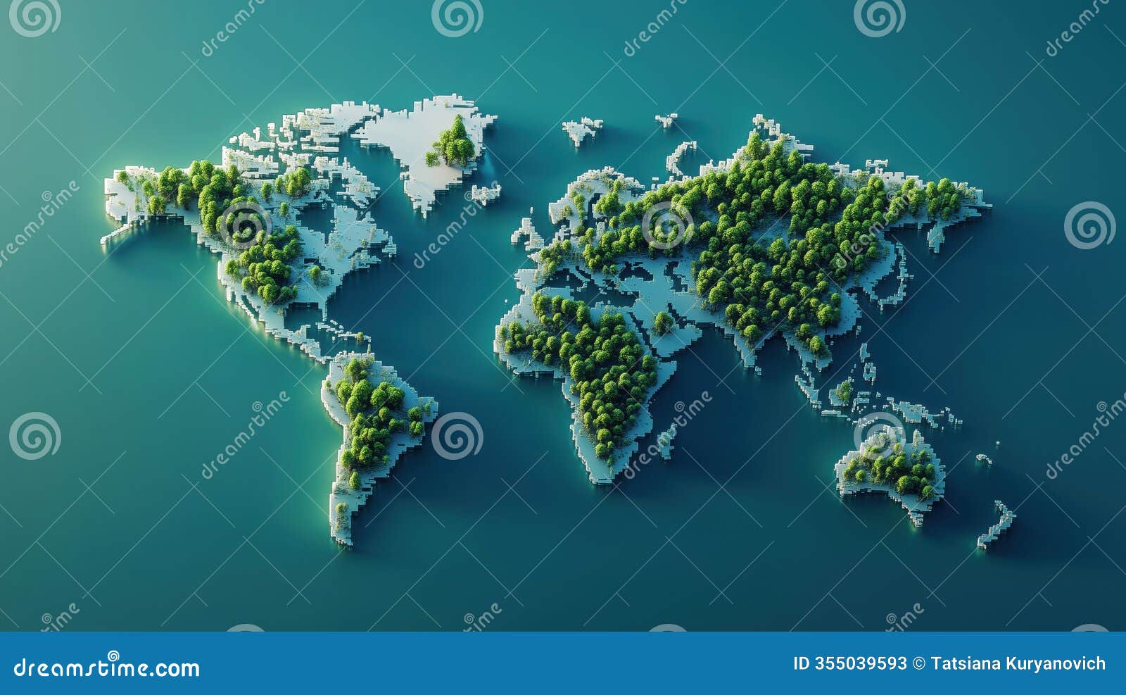 World Map with Lush Green Forests and Trees Stock Illustration ...