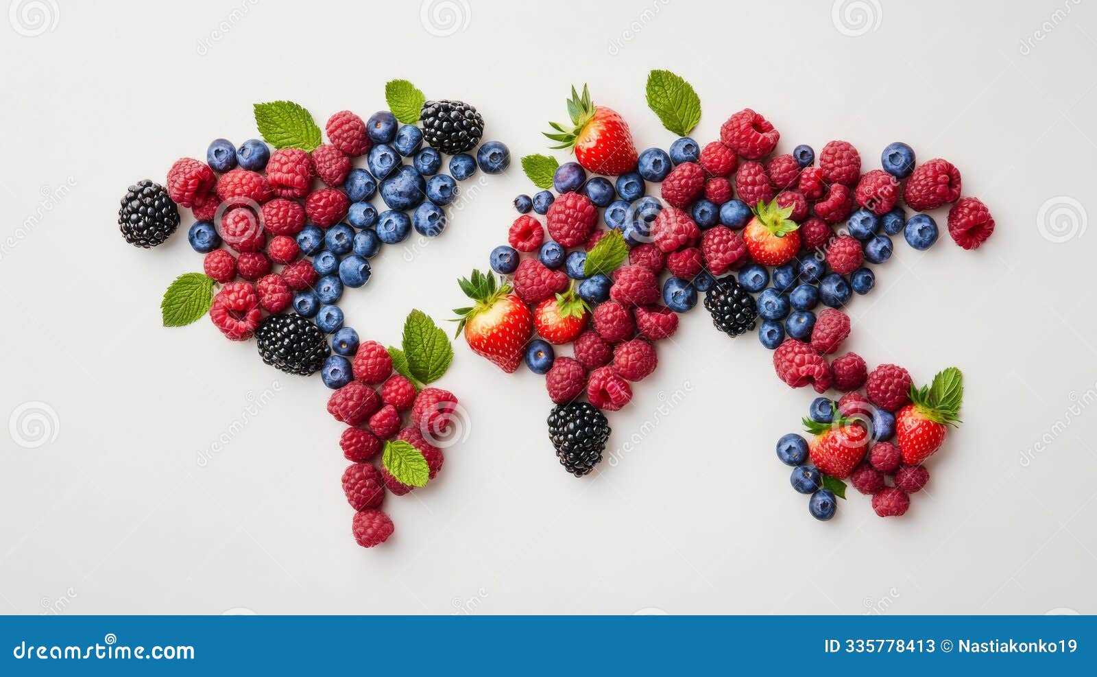 World Map Made of Assorted Berries on White Background Stock Image ...