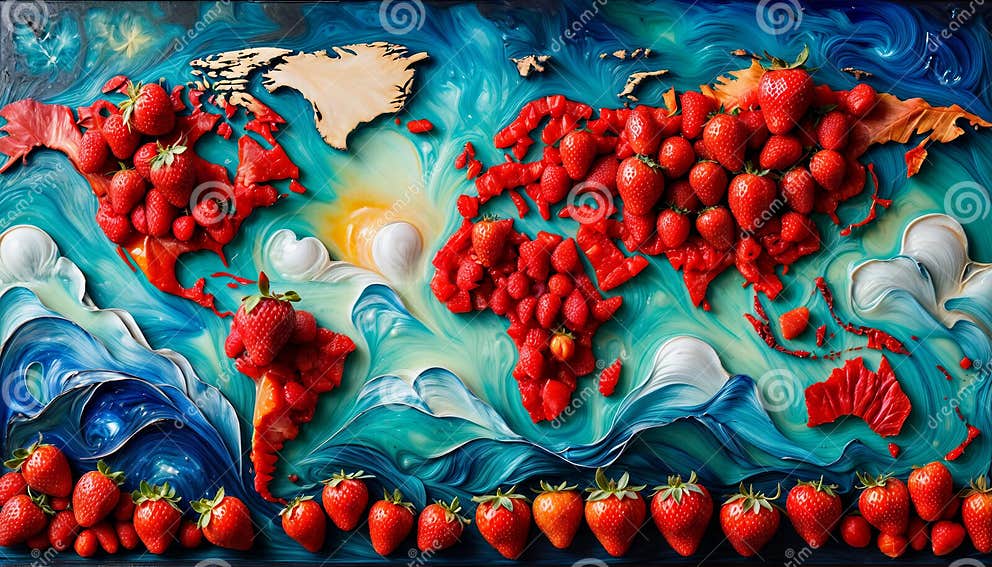 The World Map is Made from a Bunch of Strawberries Stock Illustration ...