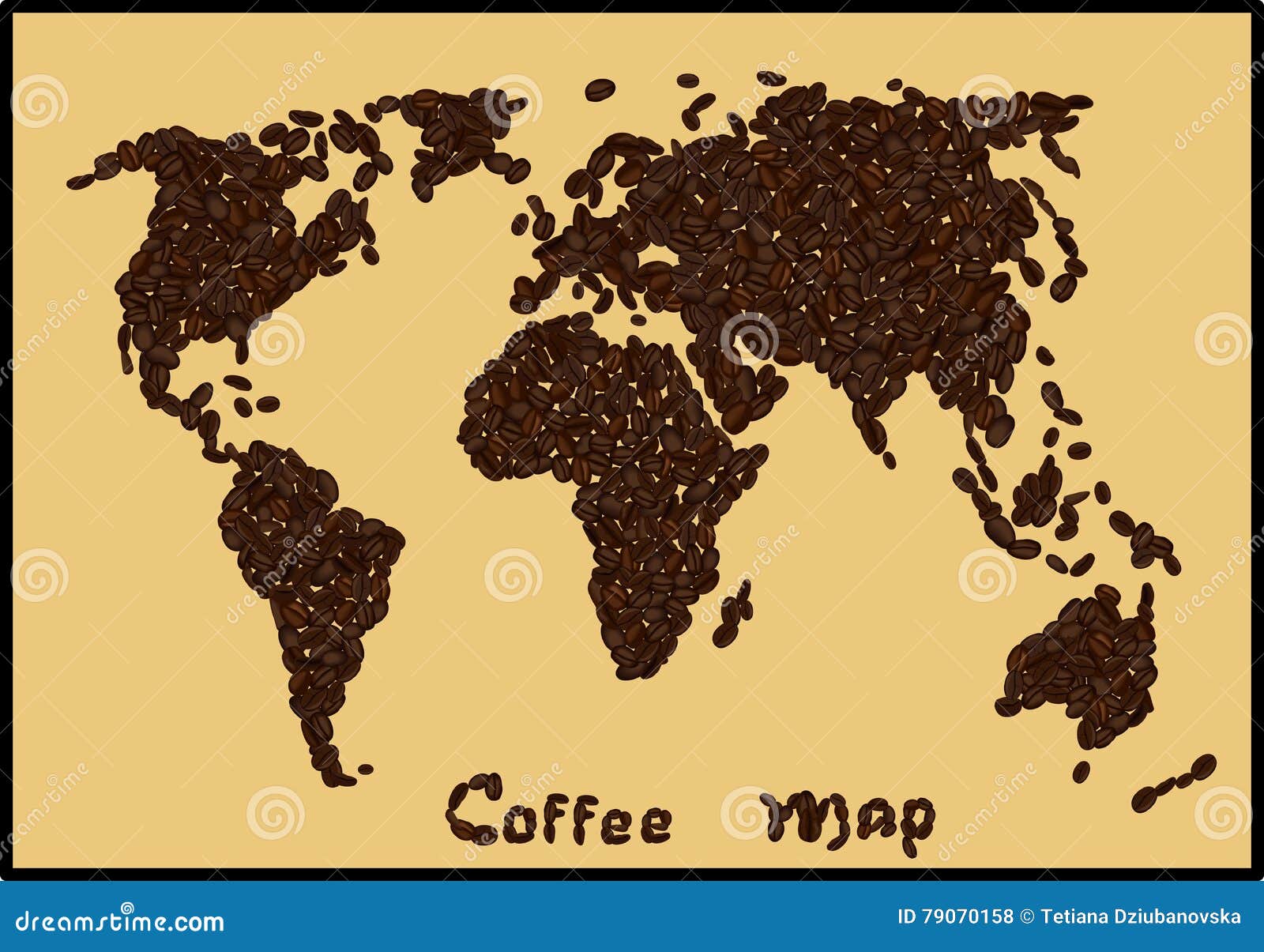World Map Made of Coffee Beans on Beige Background Stock Vector ...