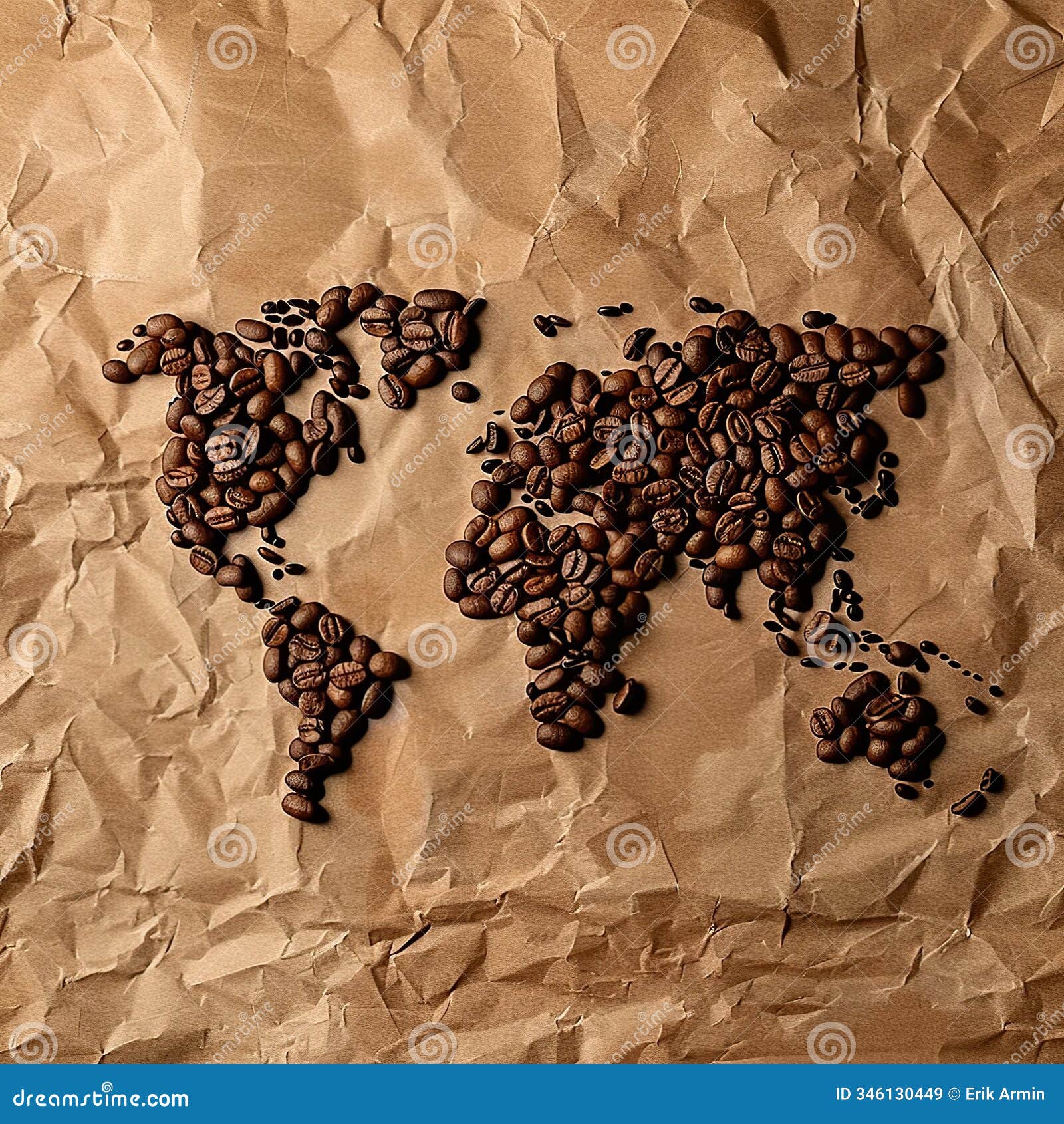 World Map Made of Coffee Beans on Crumpled Paper Stock Illustration ...