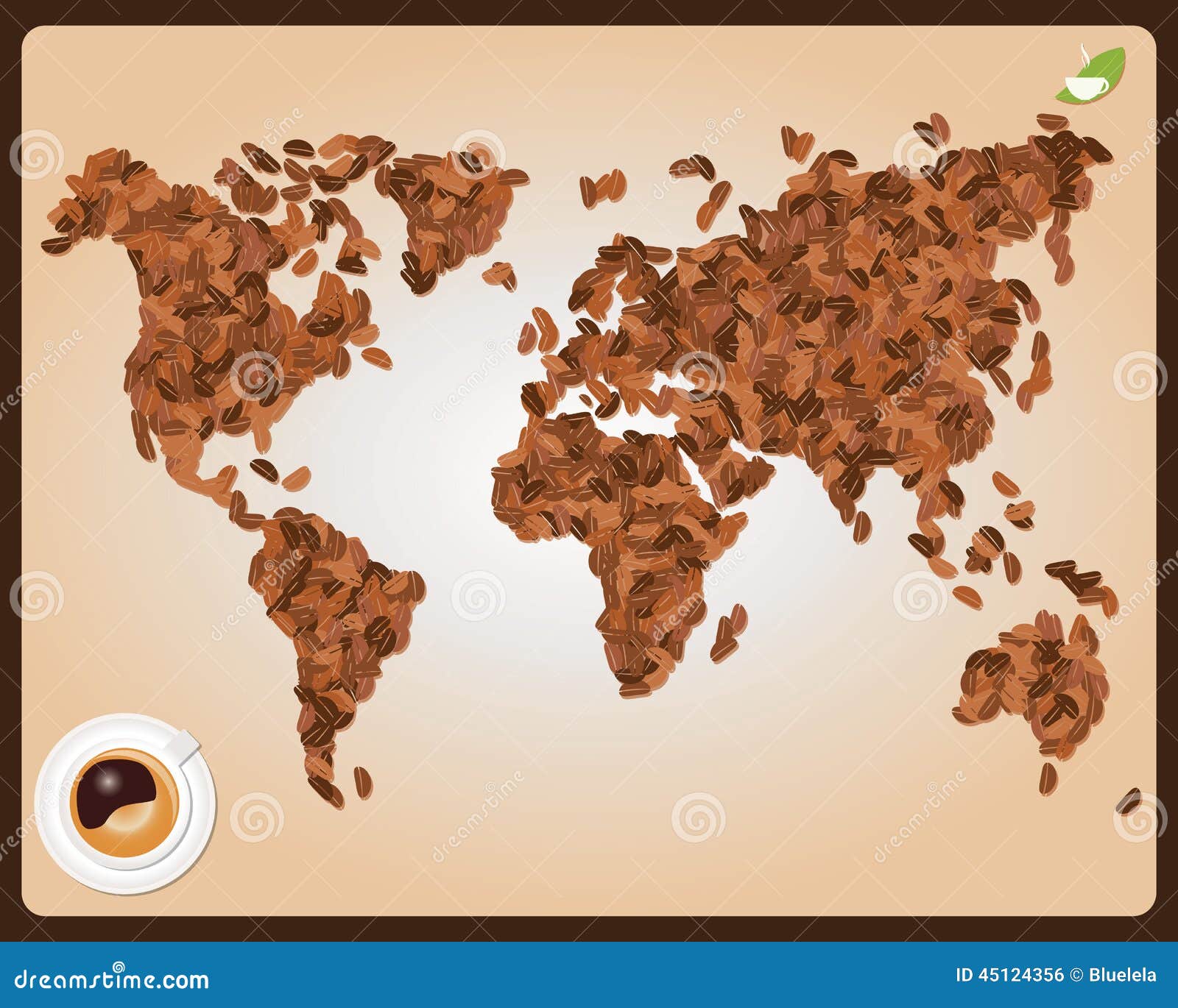 World Map Made of Coffee Beans with Cup of Coffee, Vector Stock Vector ...